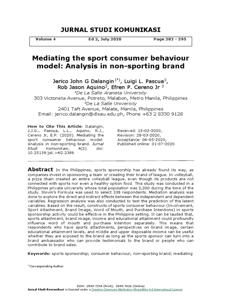 Mediating The Sport Consumer Behaviour Model: Analysis in Non-Sporting ...