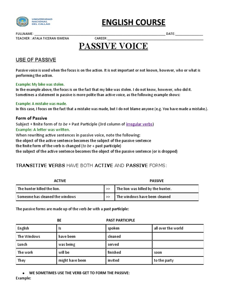 Passive Voice (1) A | PDF | Verb | Subject (Grammar)