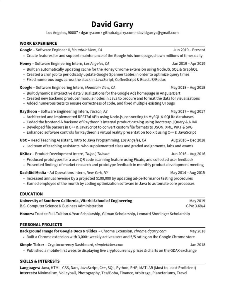 David Garry's Comprehensive Resume Highlighting His Extensive ...