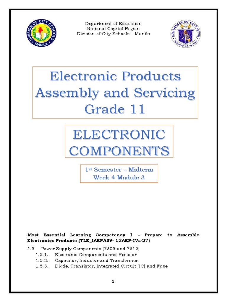 Electronic Products Assembly and Servicing Grade 11: 1 Semester ...