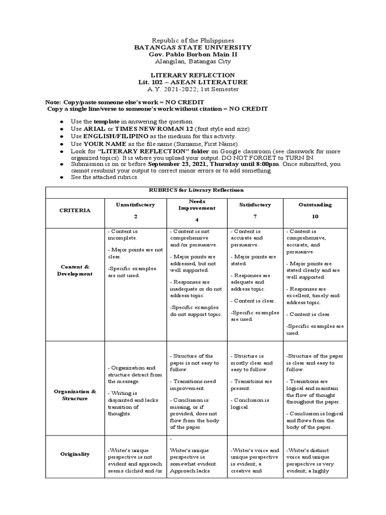 Batangas State University Gov. Pablo Borbon Main II: Republic of The Philippines | PDF | Grammar ...