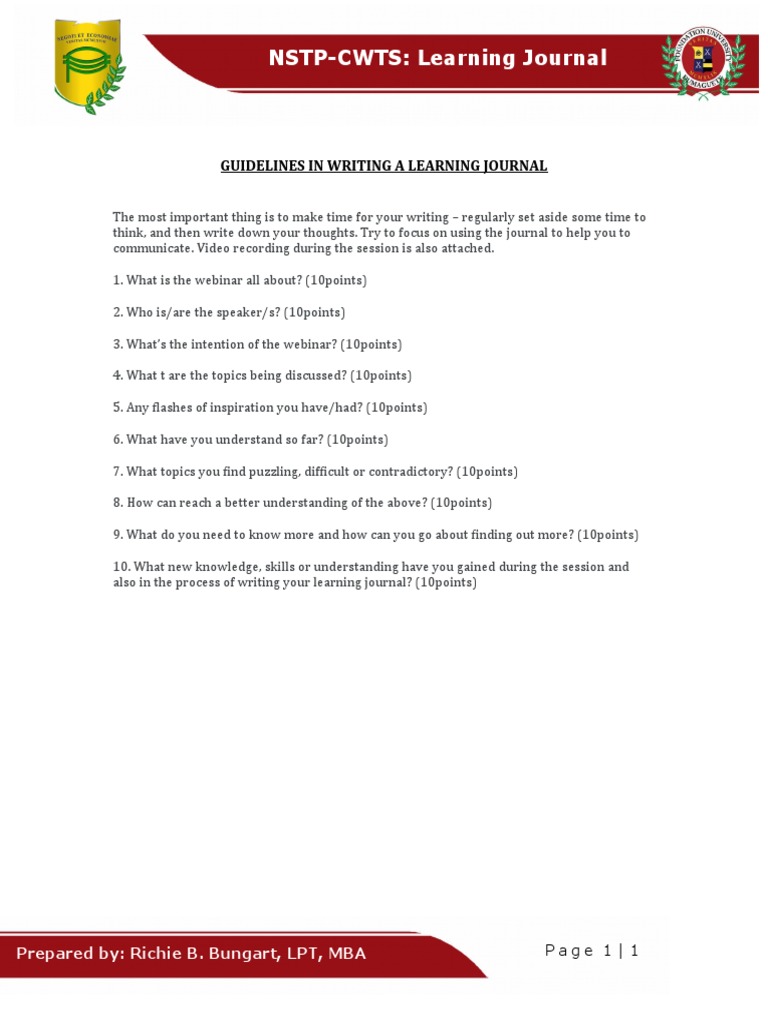 NSTP-CWTS LearningJournal | PDF | Career & Growth