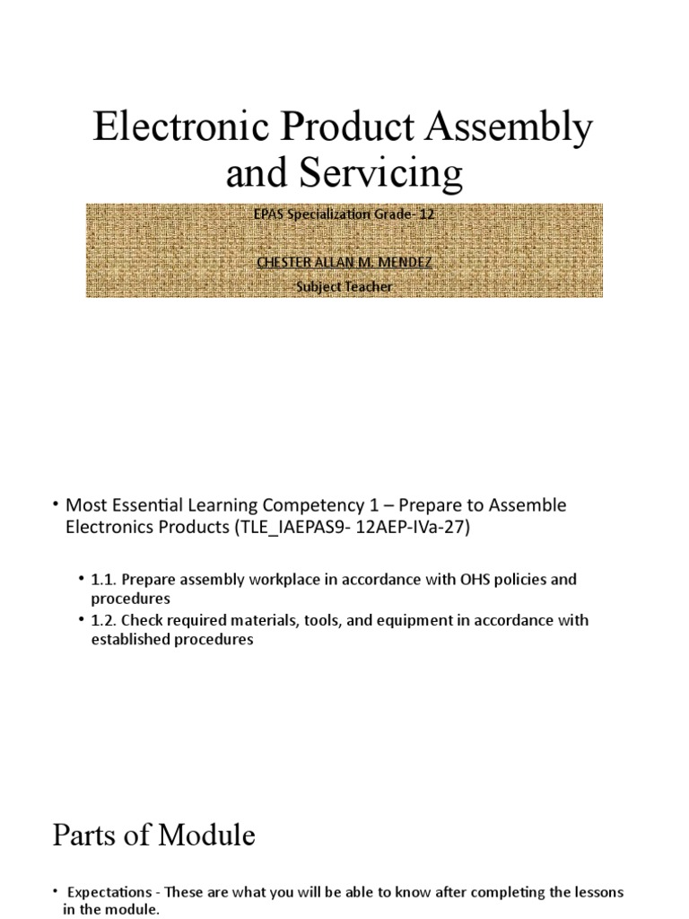 Electronic Product Assembly and Servicing: EPAS Specialization Grade-12 ...