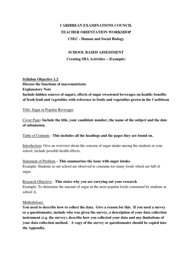 SBA Activity Sample | PDF | Foods | Diet & Nutrition