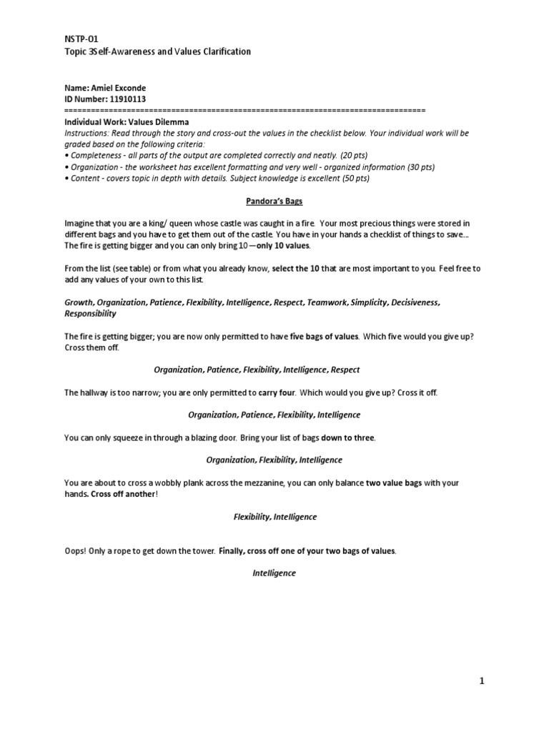 Values Dilemma NSTP | PDF | Value (Ethics) | Psychological Concepts