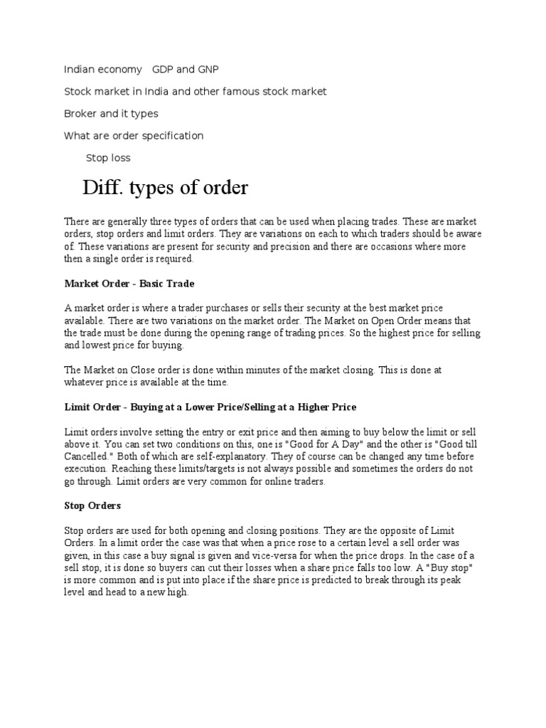Diff. Types of Order | PDF | Order (Exchange) | Margin (Finance)