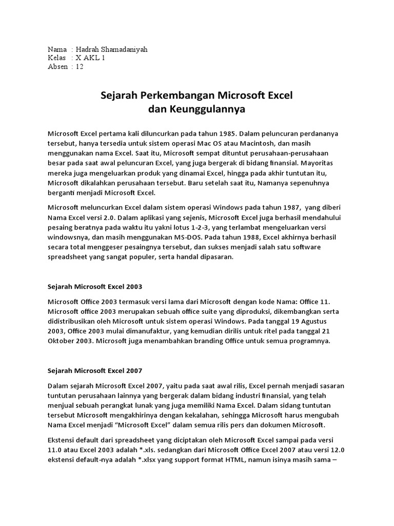 Sejarah Perkembangan Microsoft Excel | PDF
