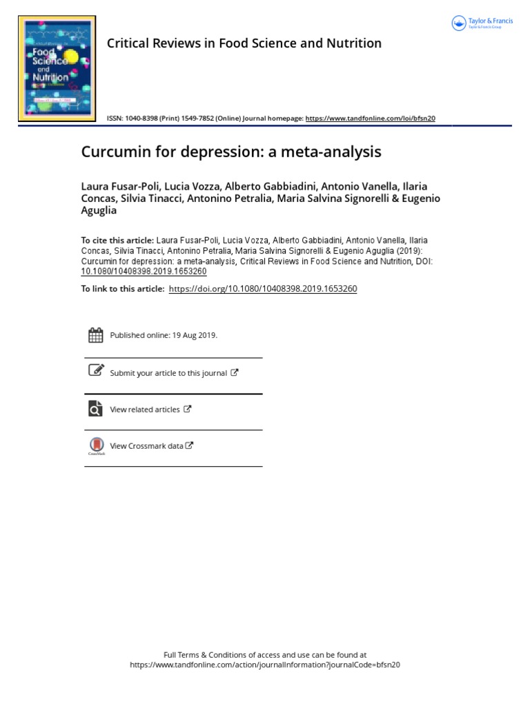 Curcumin For Depression: A Meta-Analysis: Critical Reviews in Food ...