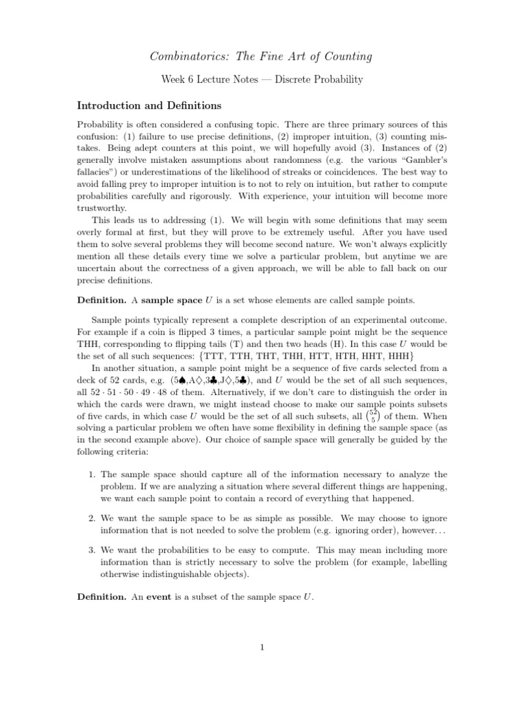 Combinatorics: The Fine Art of Counting: Week 6 Lecture Notes ... Combinatorics: The Fine Art of Counting: Week 6 Lecture Notes ...