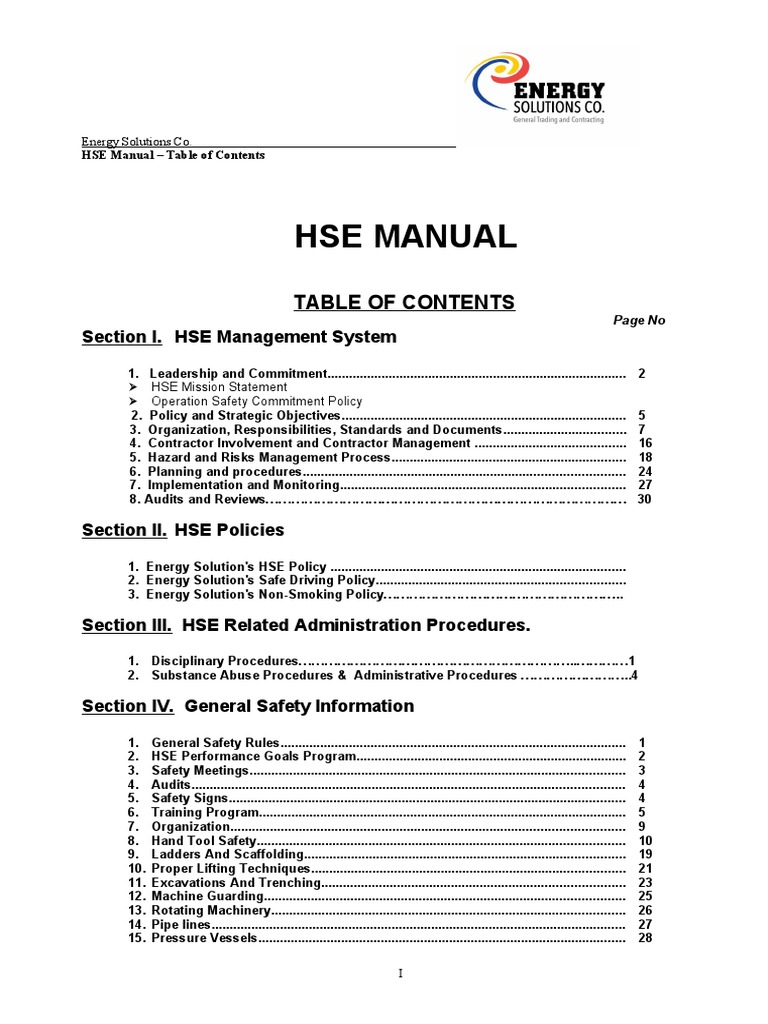 Hse Manual: Section I. HSE Management System | PDF | Emergency | Audit