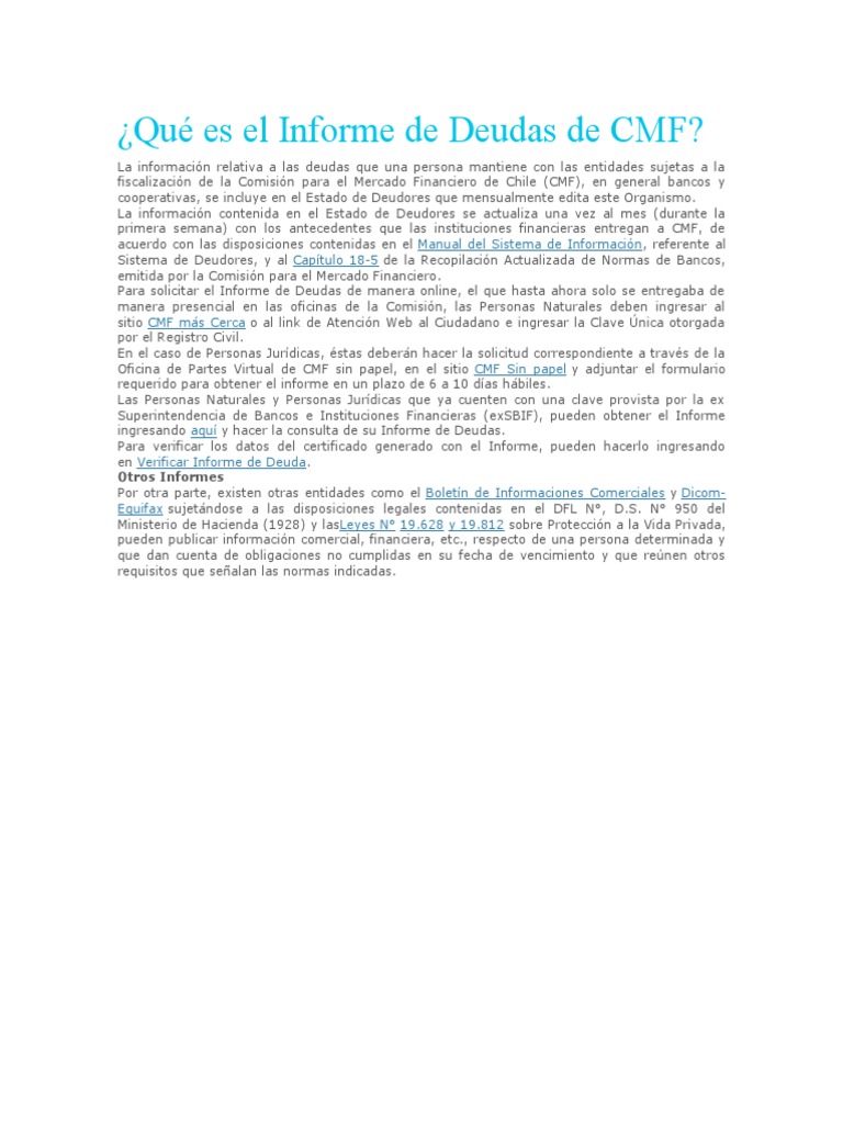 Qué Es El Informe de Deudas de CMF | PDF