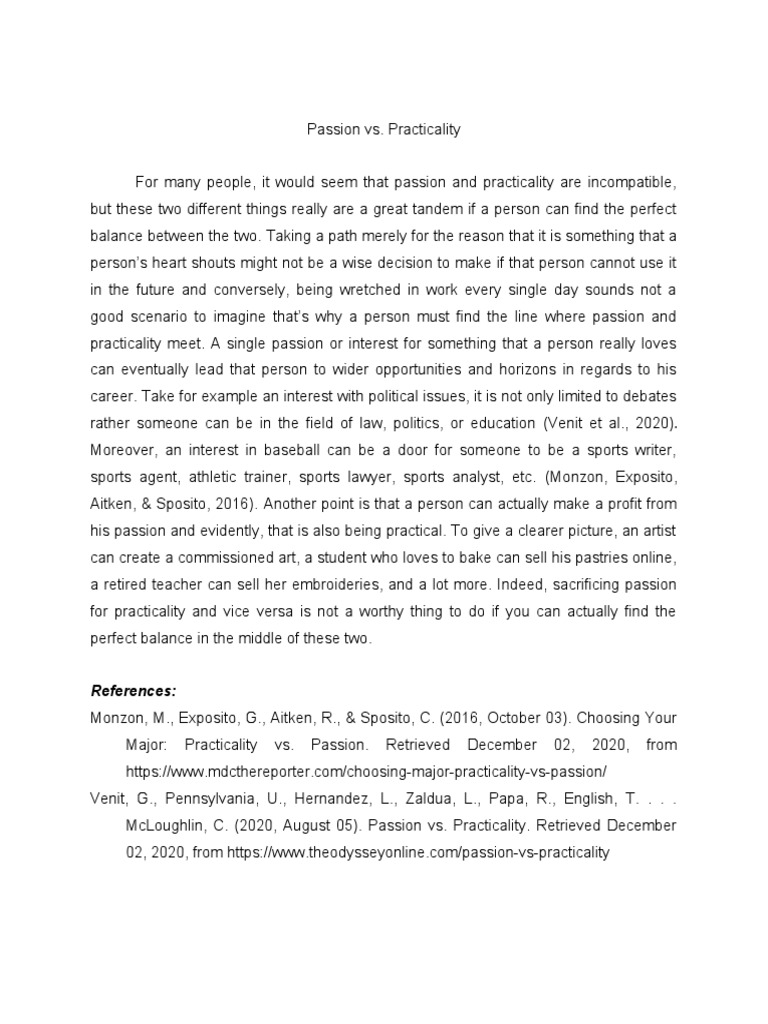 Passion vs. PracticalityArgumentative Writing | PDF | Social Science