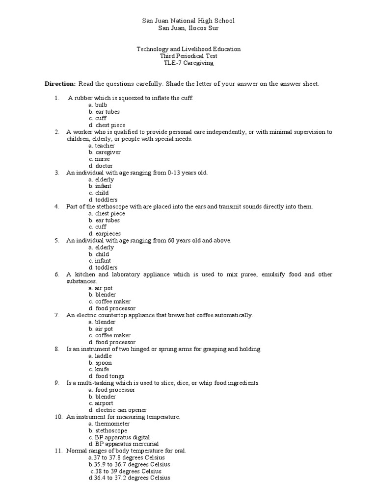 Direction: Read The Questions Carefully. Shade The Letter of Your ...