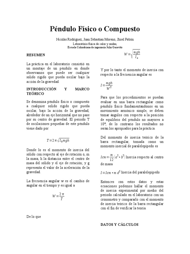 Péndulo Físico o Compuesto | PDF | Péndulo | Masa