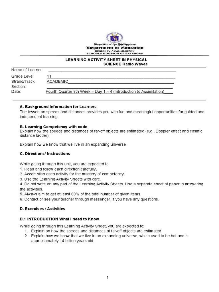 PhySci LAS Qrtr2 8thweek Revised | PDF | Big Bang | Stars