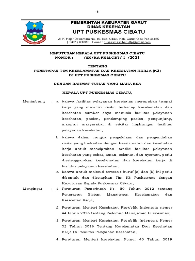Penetapan Tim K3 Puskesmas Cibatu | PDF | Sains & Matematika