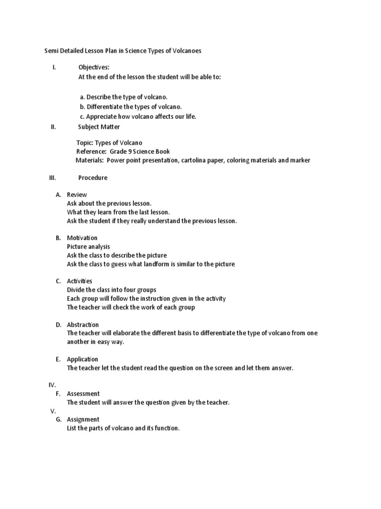 Grade 9 Volcano Types Lesson Plan | PDF