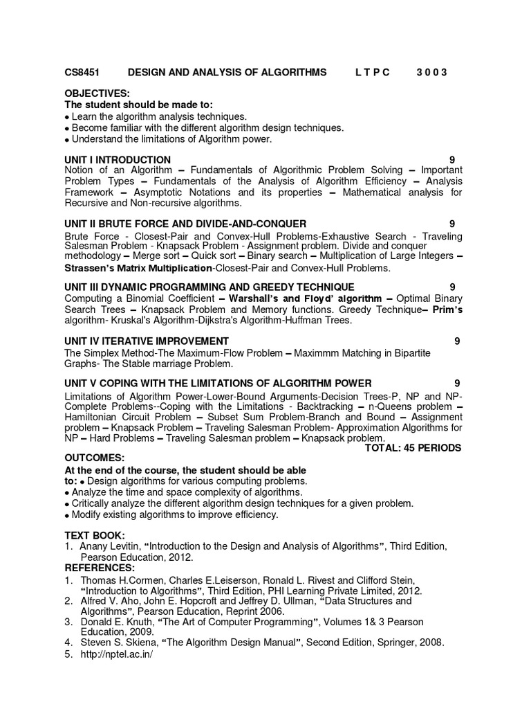 Iiyr It - Cs8451 Daa - 5 Units Notes | PDF | Algorithms | Recurrence ...