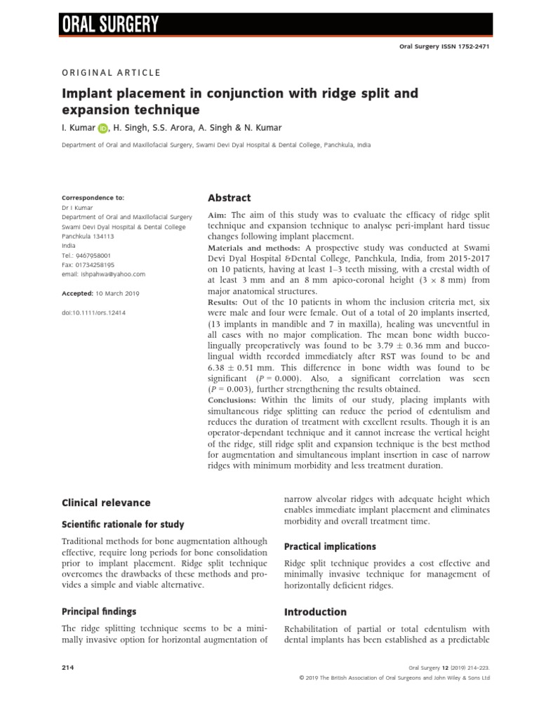 Implant Placement in Ridge Split | PDF | Dental Implant | Surgery