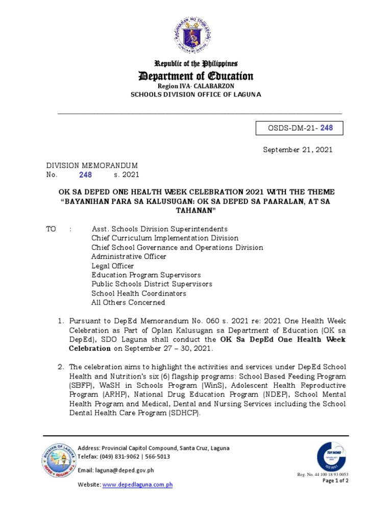 DM248s2021 OK SA DEPED ONE HEALTH WEEK CELEBRATION 2021 WITH THE THEME ...