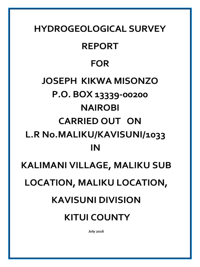 Joseph Kikwa Misonzo - Hydrogeological Survey Report | PDF | Aquifer ...