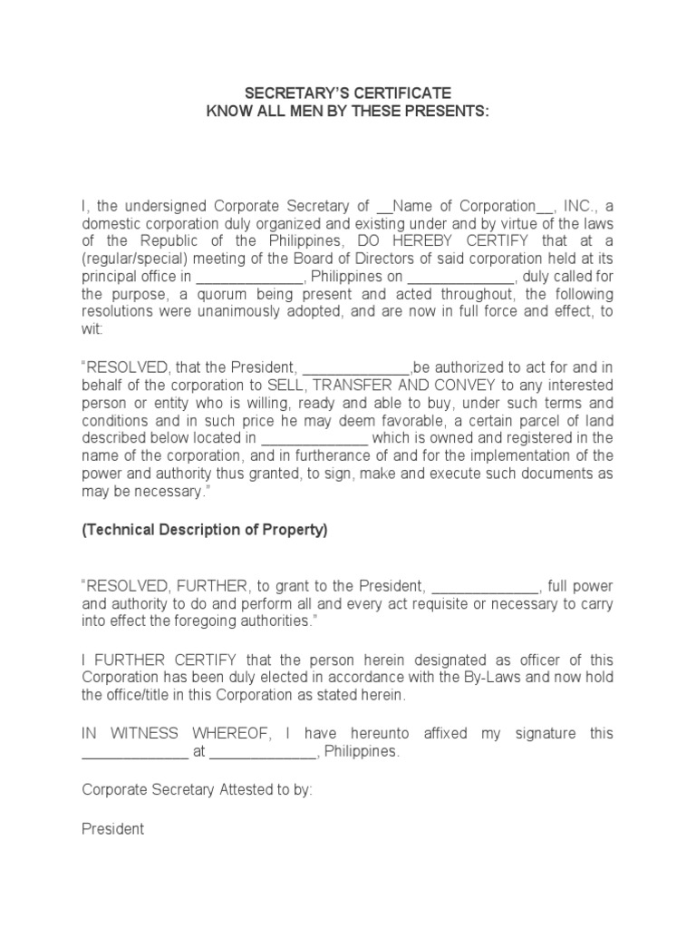 SEC CERT WITH Authority To Sell | PDF