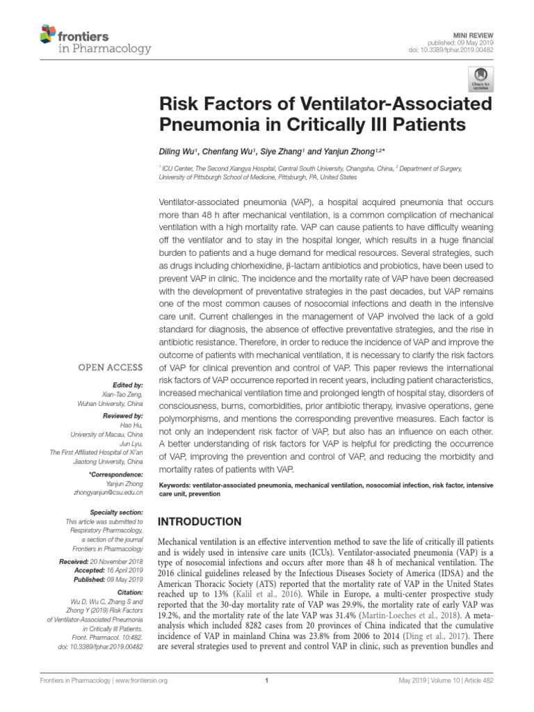Risk Factors of Ventilator-Associated Pneumonia in Critically III ...