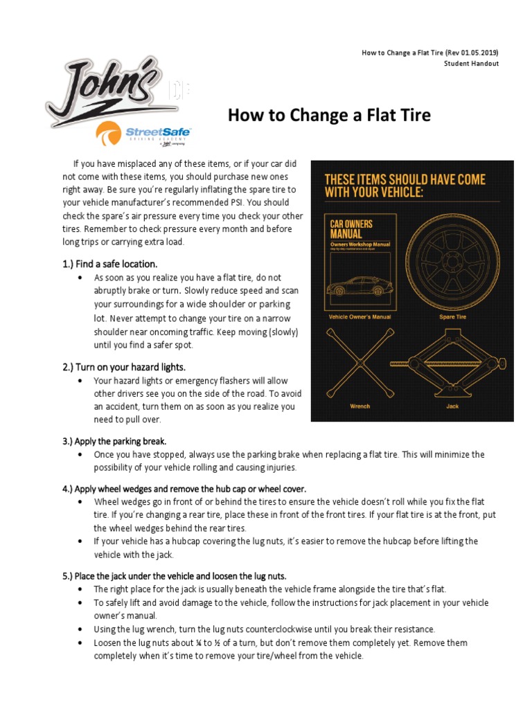 How To Change A Flat Tire: 1.) Find A Safe Location | PDF | Nut ...