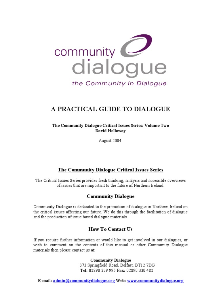 Community Dialogue: A Practical Guide | PDF | Facilitator | Negotiation