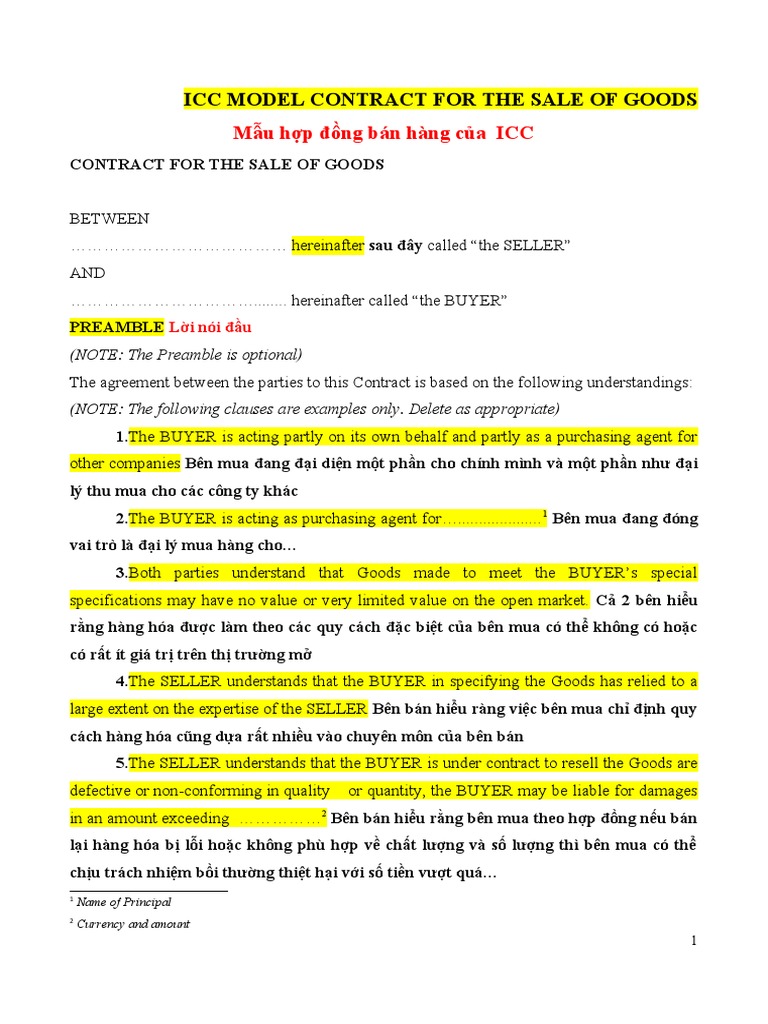 Icc Model Contract For The Sale of Goods | PDF