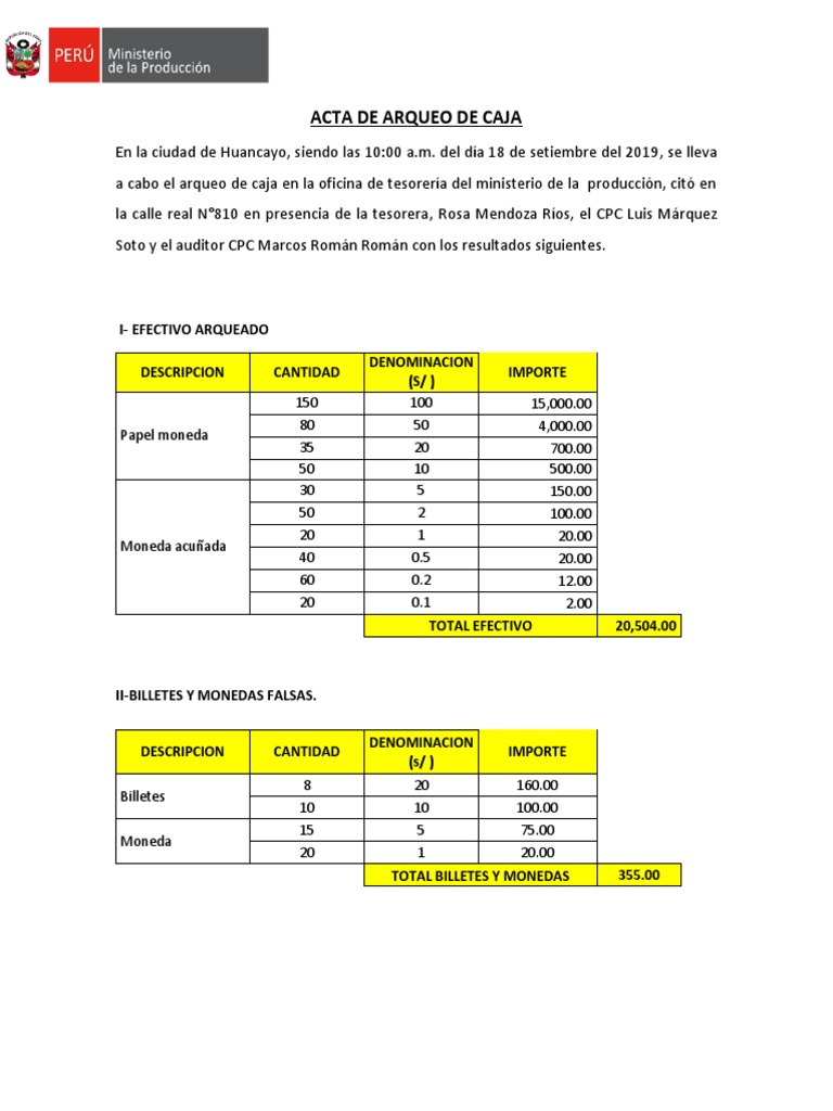 Acta de Arqueo de Caja | PDF | Moneda | Mercado de divisas
