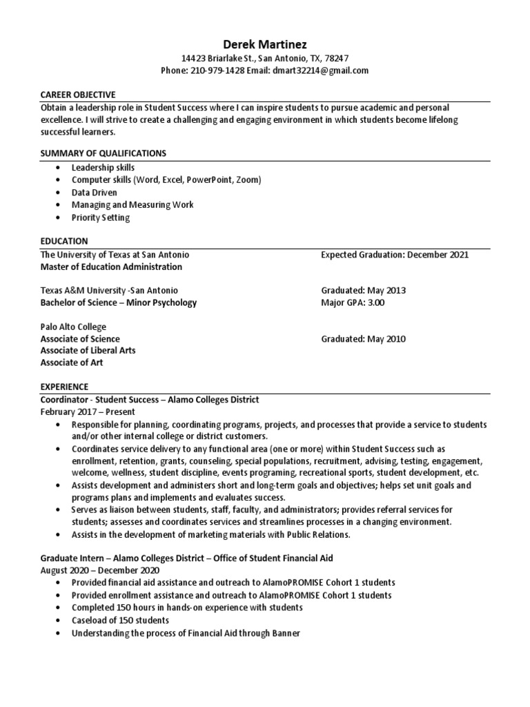 Derek Martinez Resume 2021 | PDF | Academia