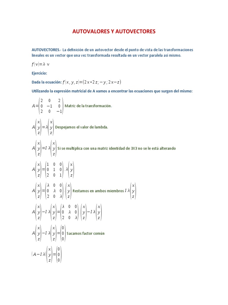 Autovalores y Autovectores | PDF | Matriz (Matemáticas) | Ecuaciones