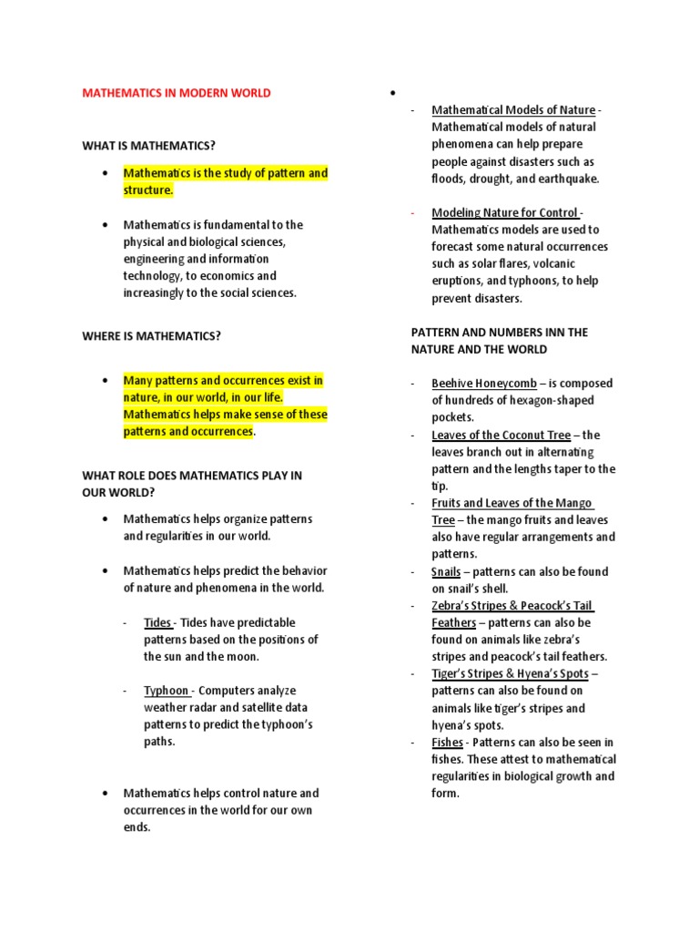 Mathematics in The Modern World - Module 1 | PDF | Pattern | Science