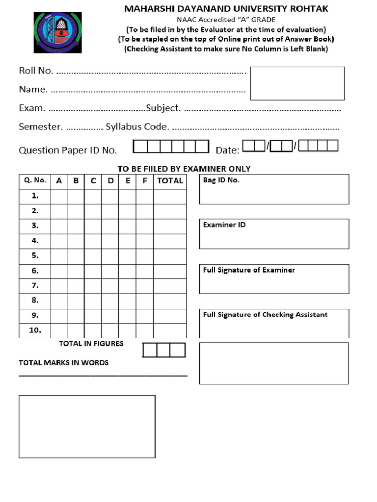 MDU Exam Answer Sheet Guidelines | PDF | Computer Science | Smartphone