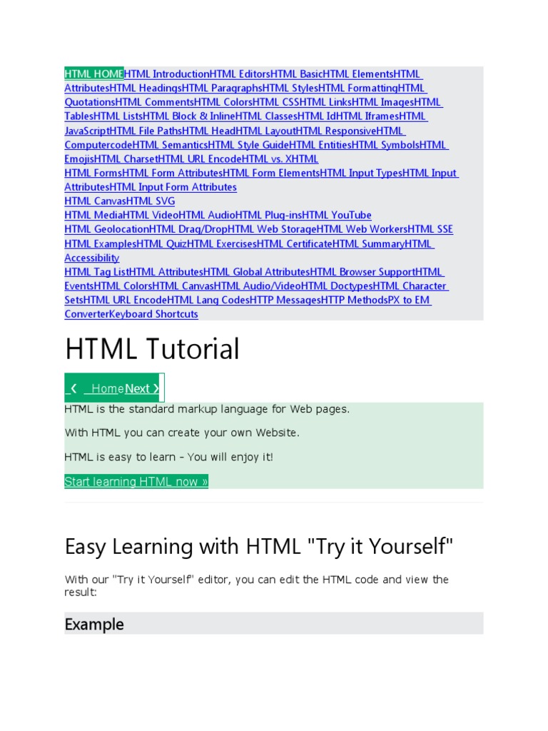 HTML Tutorial: Easy Learning With HTML "Try It Yourself" | PDF | Html ...