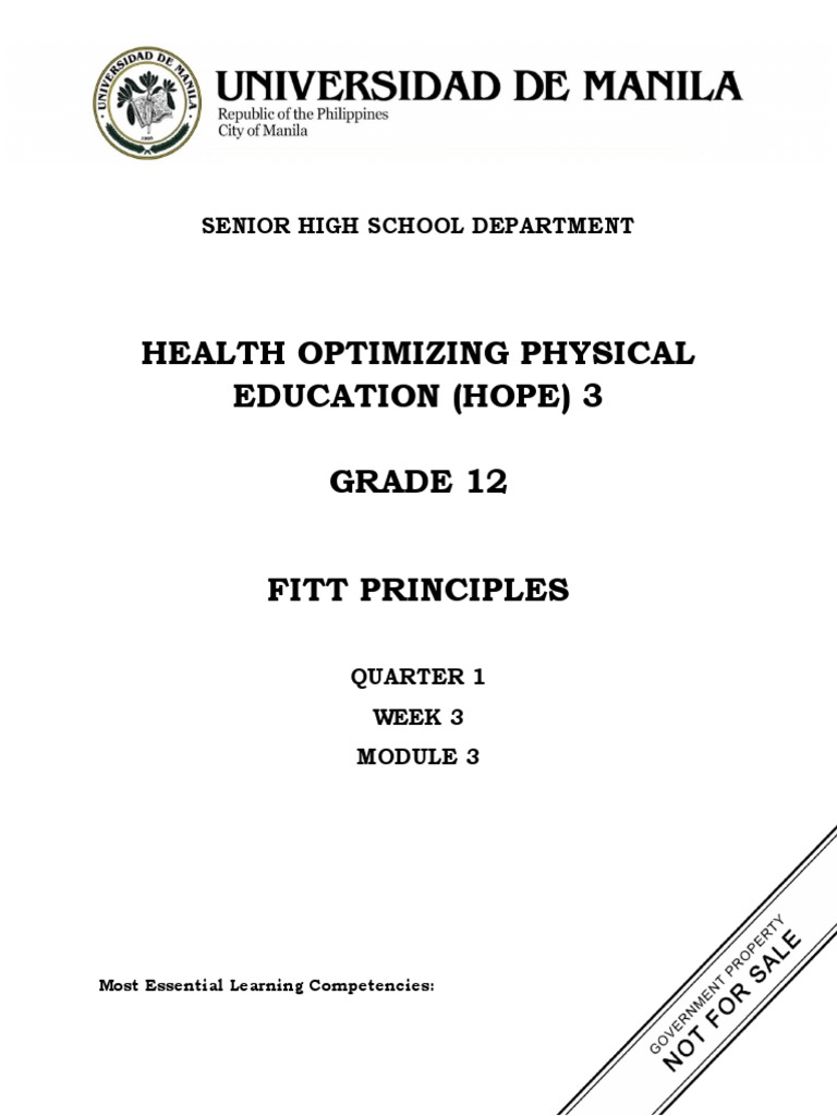 Health Optimizing Physical Education (Hope) 3 Grade 12 Fitt Principles ...