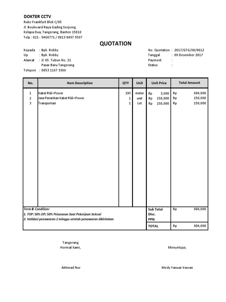Penawaran Harga Penarikan Kabel | PDF