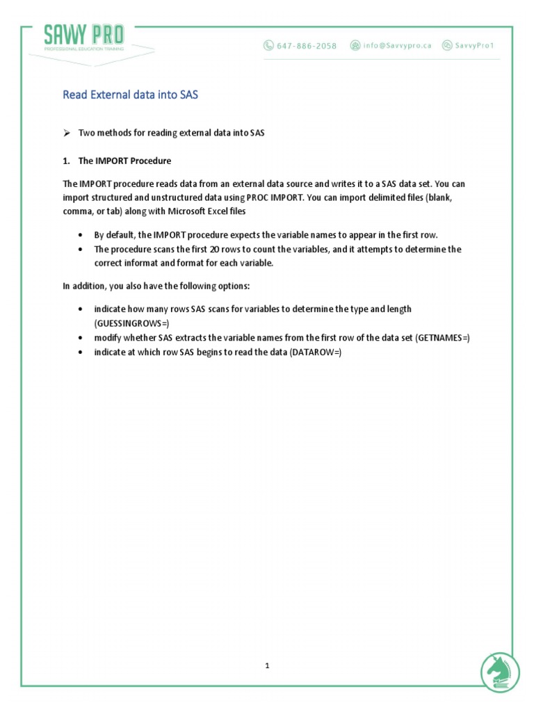 Read External Data Into SAS: 1. The IMPORT Procedure | PDF | Microsoft ...