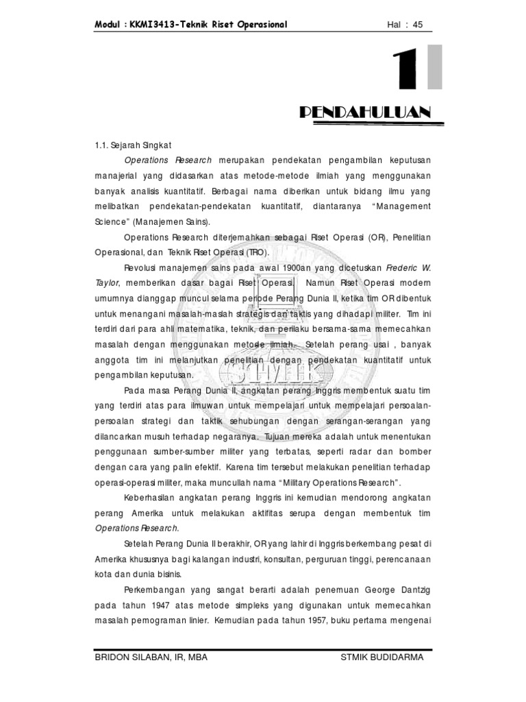 Adoc - Pub Pendahuluan Modul Kkmi3413 Teknik Riset Operasiona | PDF