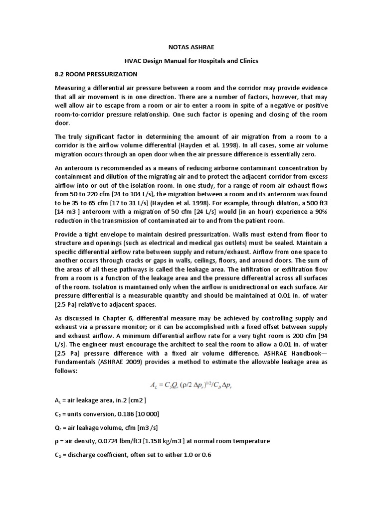 Notas Ashrae HVAC Design Manual For Hospitals and Clinics 8.2 Room ...