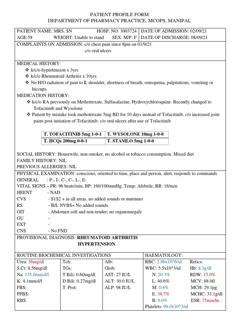 Patient Profile Form 1&2-1 | PDF | Medical Specialties | Clinical Medicine