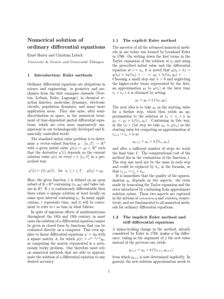 Numerical Solution of Ordinary Differential Equations: 1.1 The Explicit ...