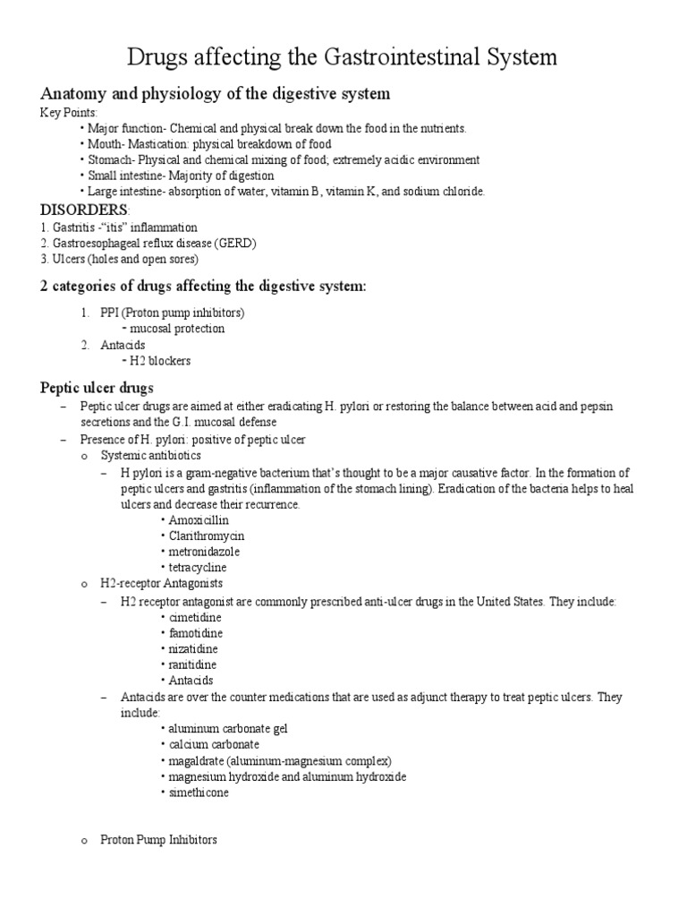 Overview of Gastrointestinal Drugs | PDF | Gastroenterology | Pharmacology