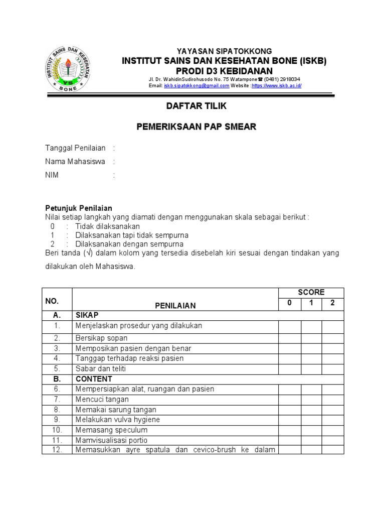 Daftar Tilik KB, Iva, Pap Smear | PDF