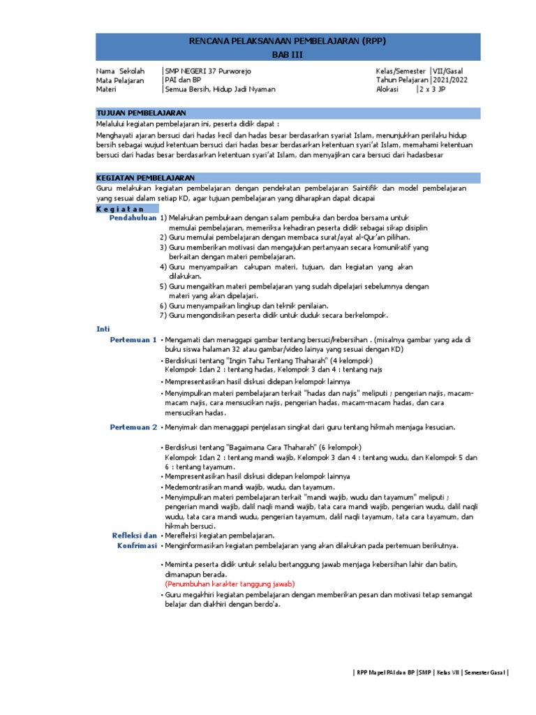 RPP Pai BP KLS.7 2021 - 1 | PDF