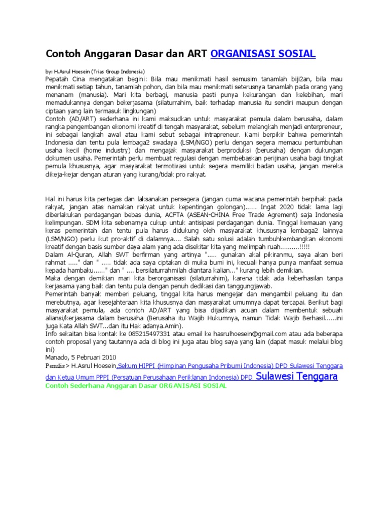 Contoh Anggaran Dasar Dan ART ORGANISASI | PDF