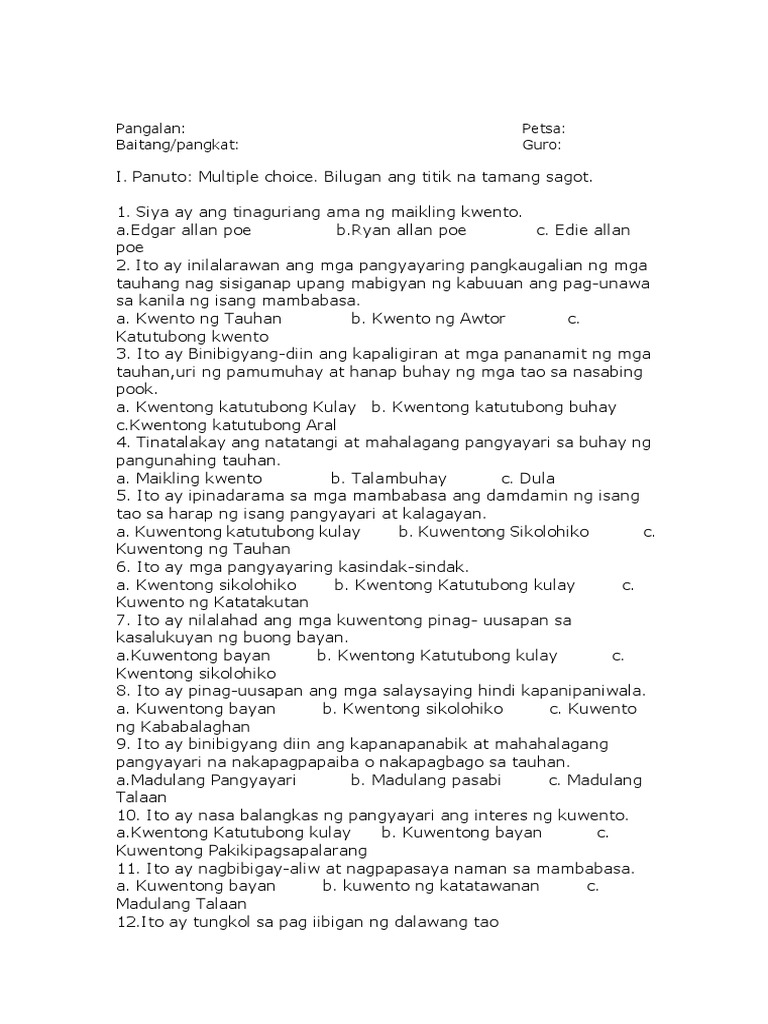 Filipino Exam | PDF