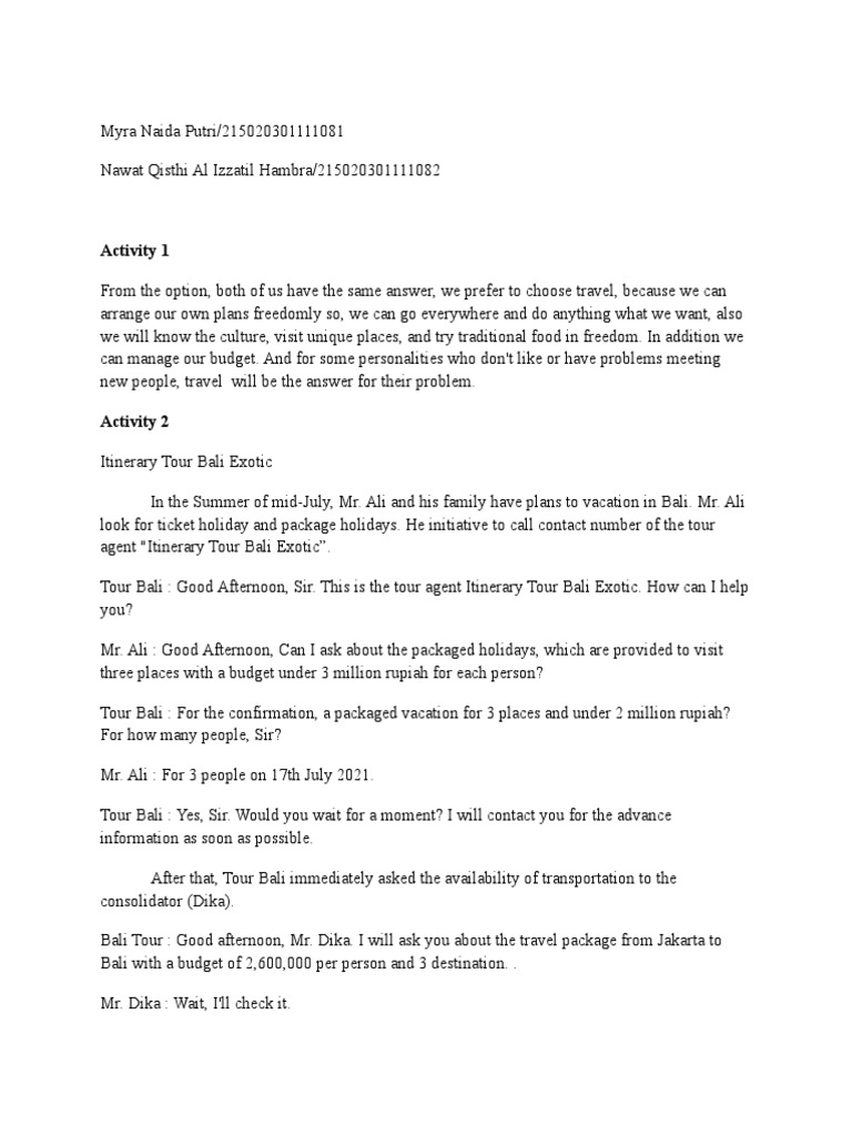 Tour Assignment | Download Free PDF | Bali