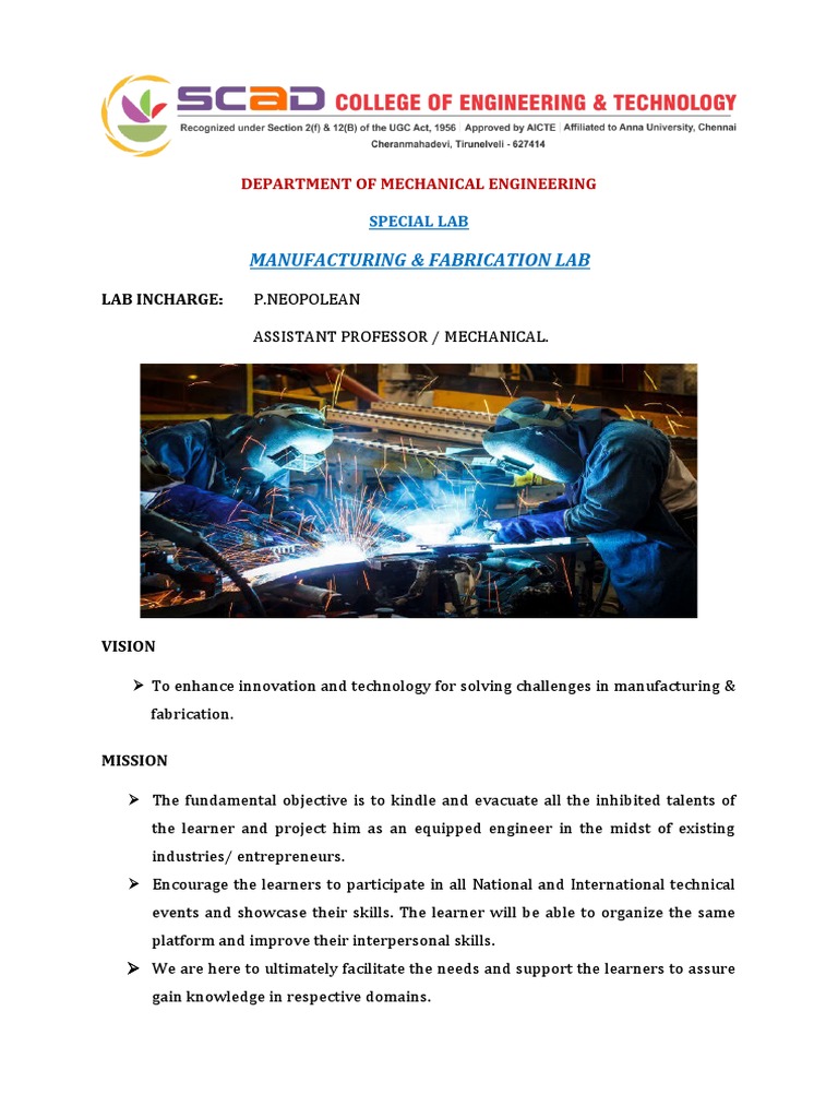 Additive Manufacturing Lab Vision and Mision | PDF